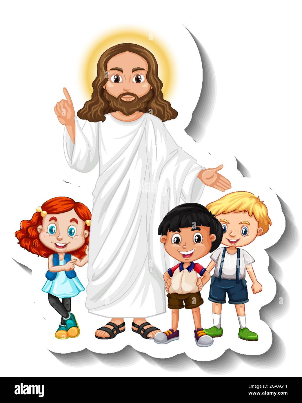 Jesus Christ with children group sticker on white background ...