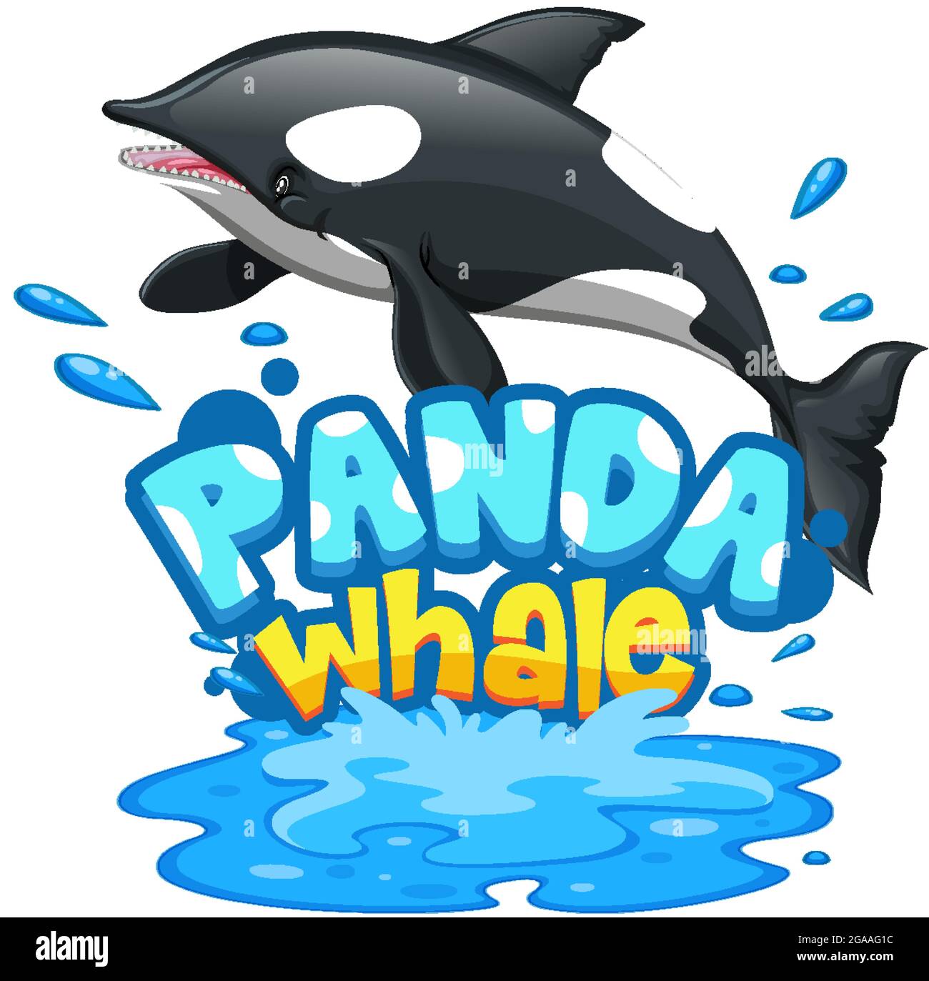 Orca or Killer Whale cartoon character with Panda Whale font banner ...