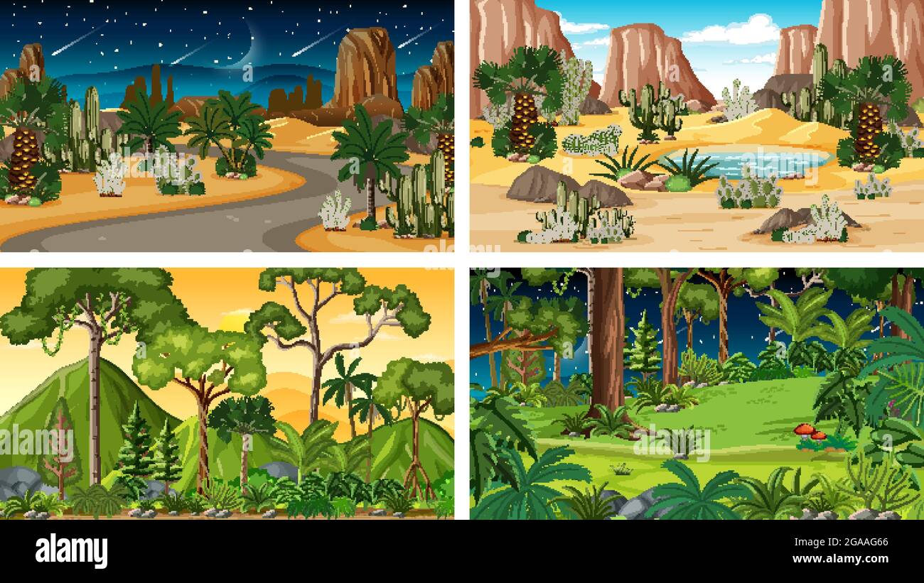 Four different nature horizontal scenes illustration Stock Vector Image ...