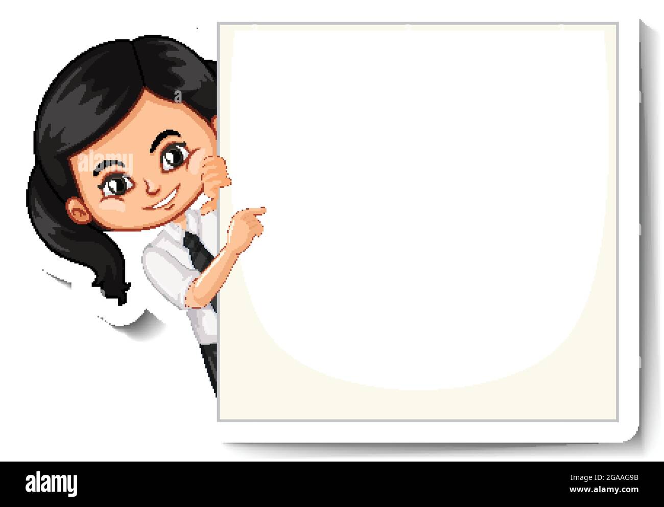 A sticker template with a student girl holding empty board illustration ...