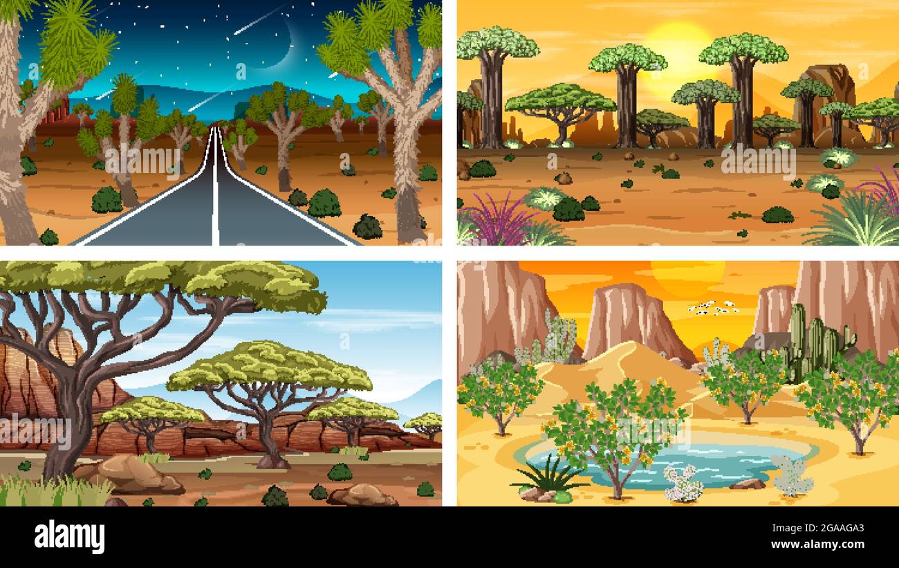 Four different nature horizontal scenes illustration Stock Vector Image ...