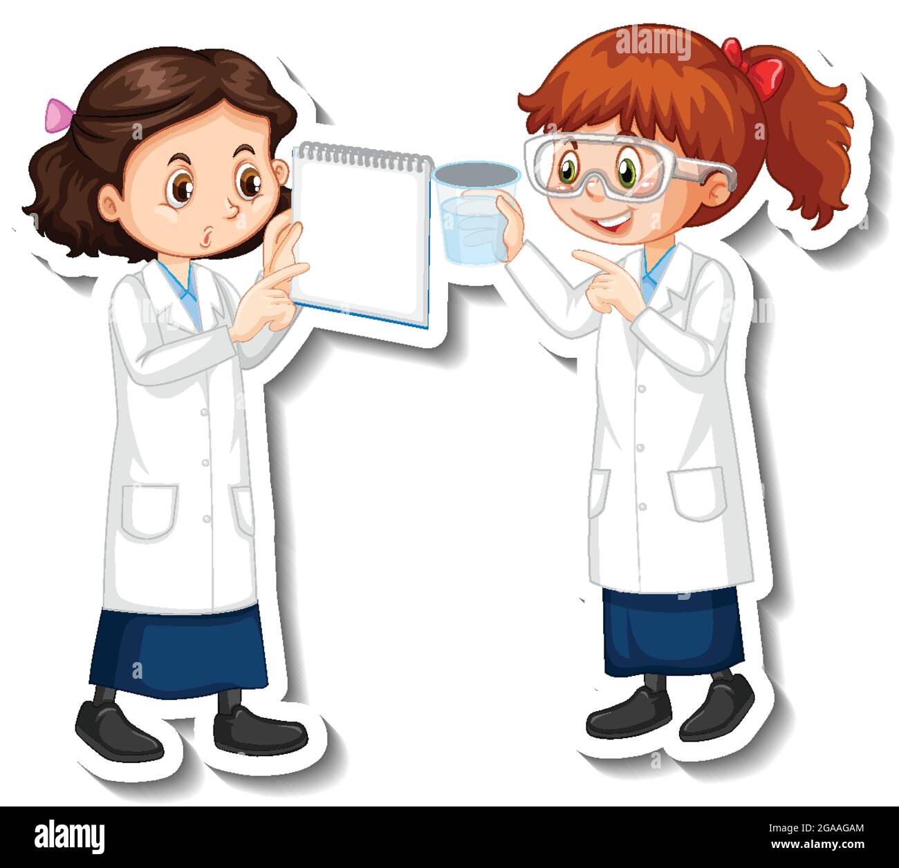 Scientist girls cartoon characters with science experiment object ...