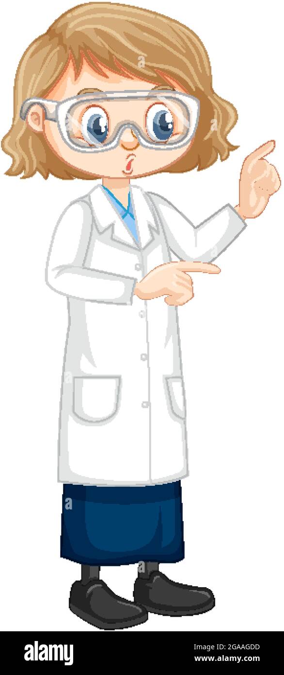 Cute girl cartoon character wearing science lab coat illustration Stock ...