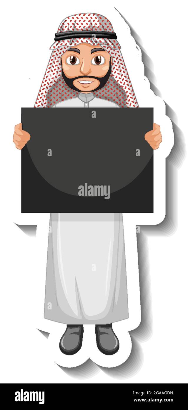 Sticker Arab man holding blank board on white background illustration ...