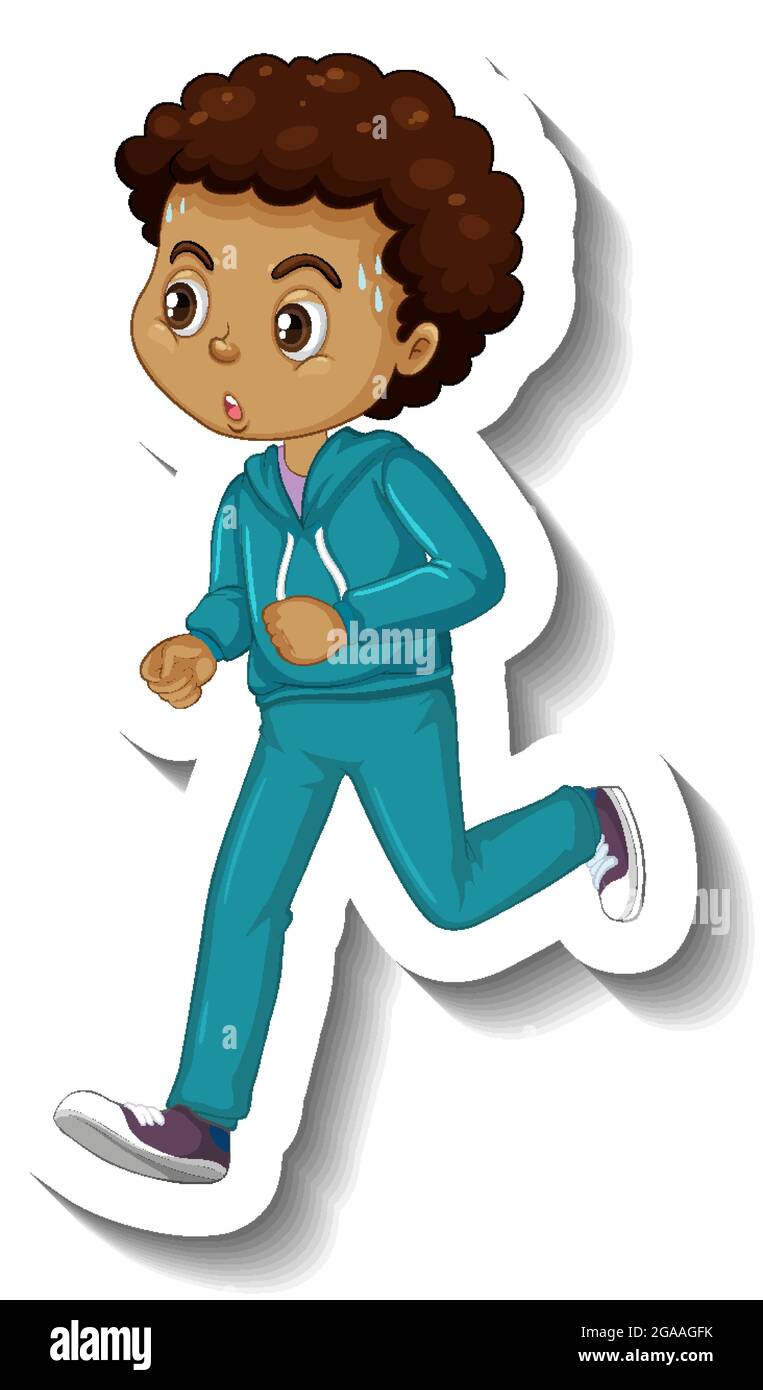 A boy jogging cartoon character sticker illustration Stock Vector Image ...