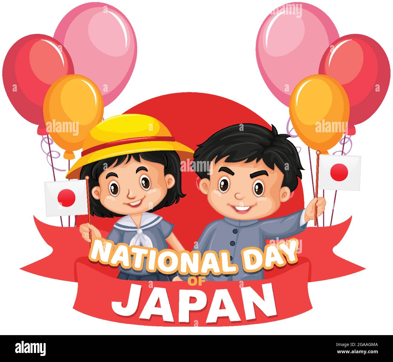 National Day of Japan banner with Japanese children cartoon character ...