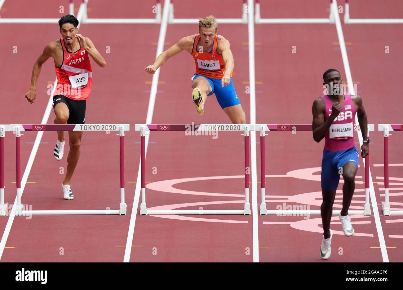 Netherland’s Nick Smidt in action in the Men’s 400m Hurdles heats ...