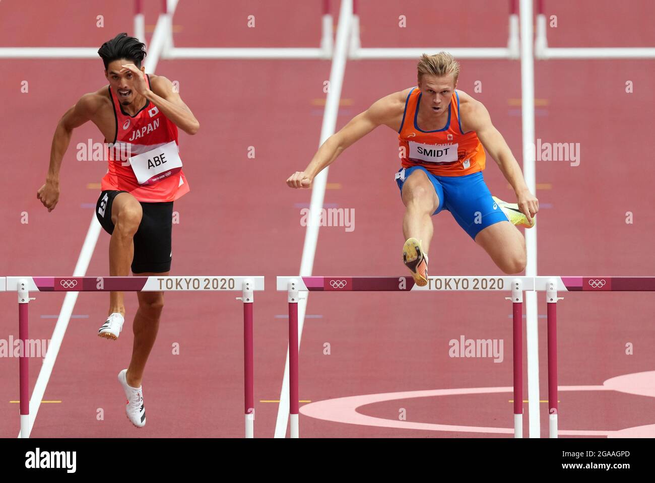 Netherland’s Nick Smidt in action in the Men’s 400m Hurdles heats ...