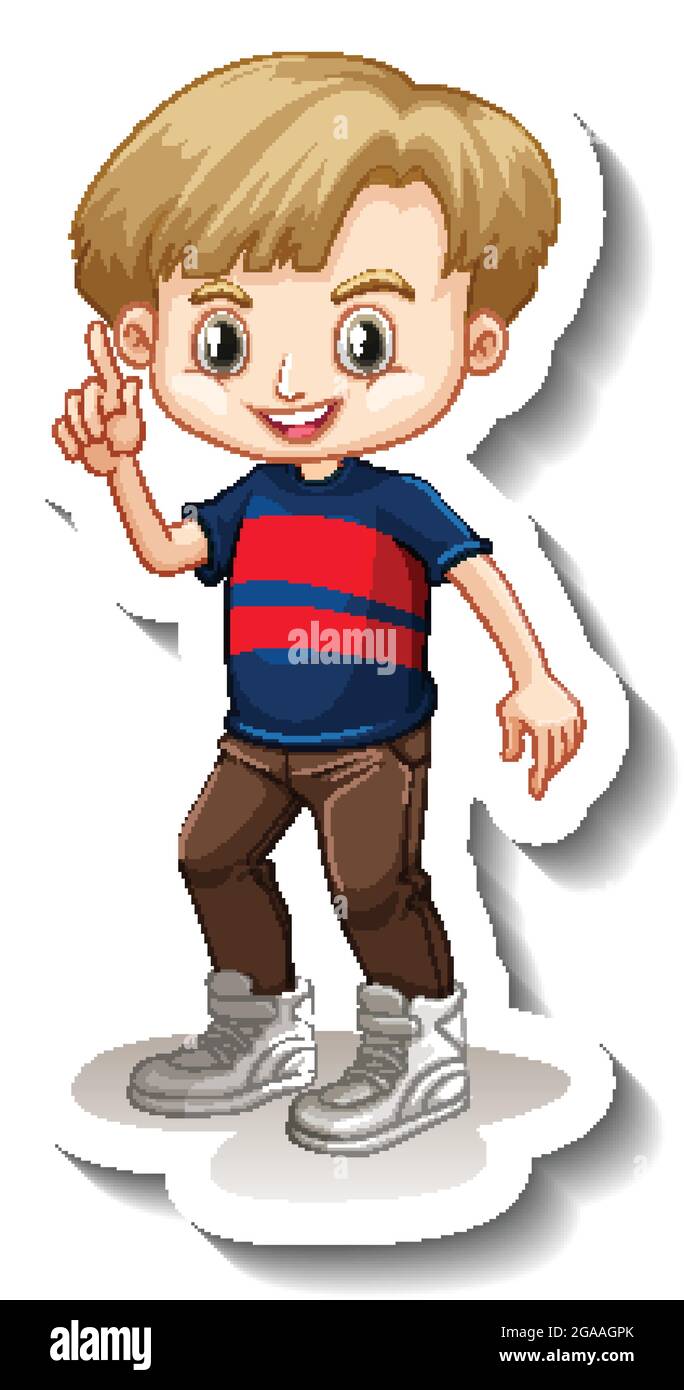 A sticker template with a cute boy cartoon character illustration Stock ...