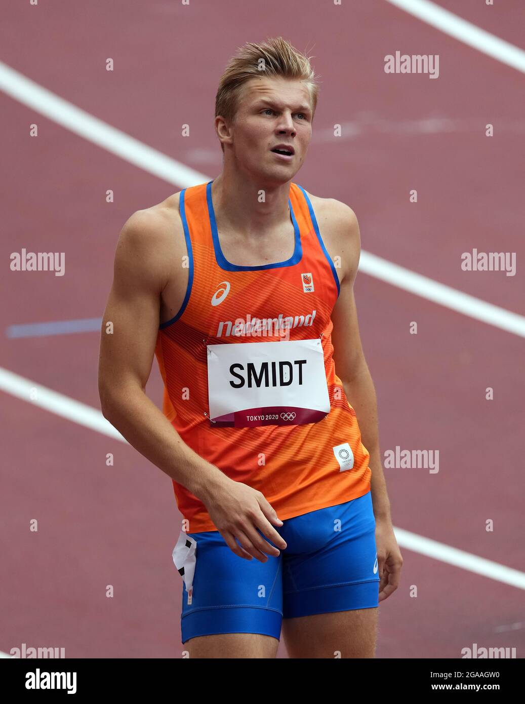 Netherland’s Nick Smidt in action in the Men’s 400m Hurdles heats ...
