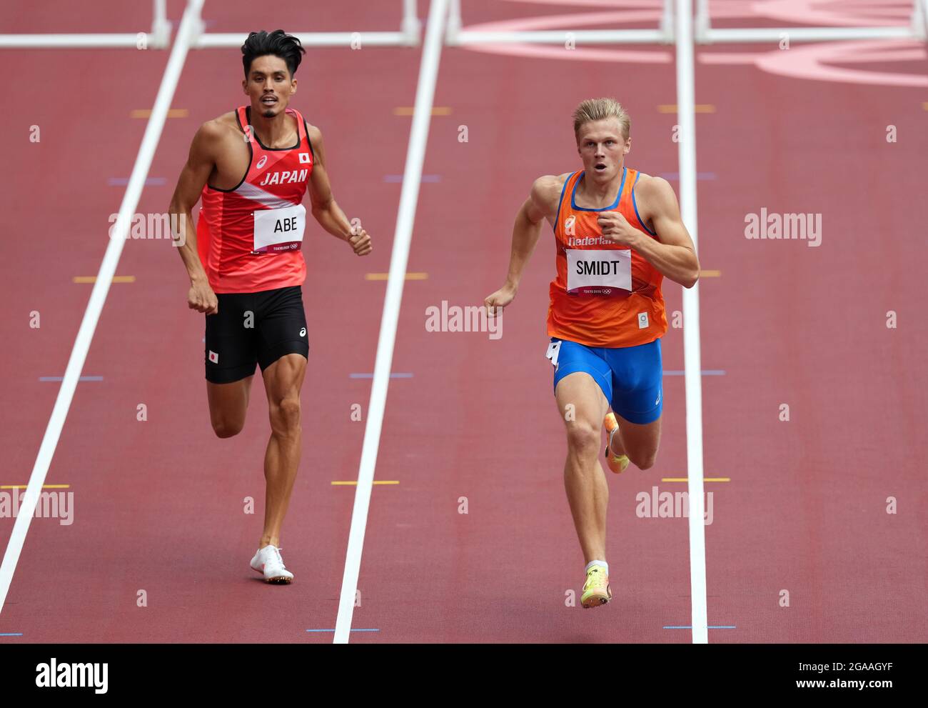Netherland’s Nick Smidt in action in the Men’s 400m Hurdles heats ...