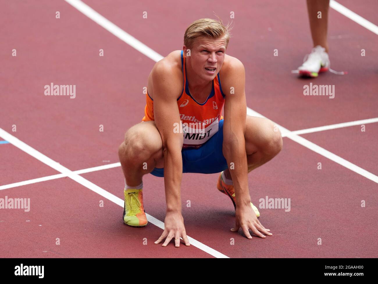 Netherland’s Nick Smidt in action in the Men’s 400m Hurdles heats ...