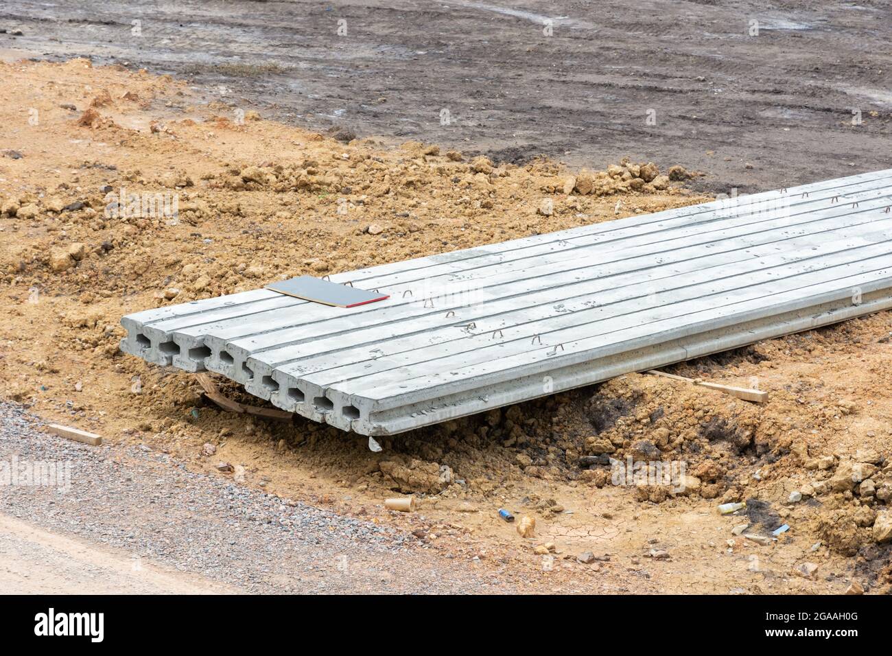 Stake construction I-shape concrete piles at the construction site ...