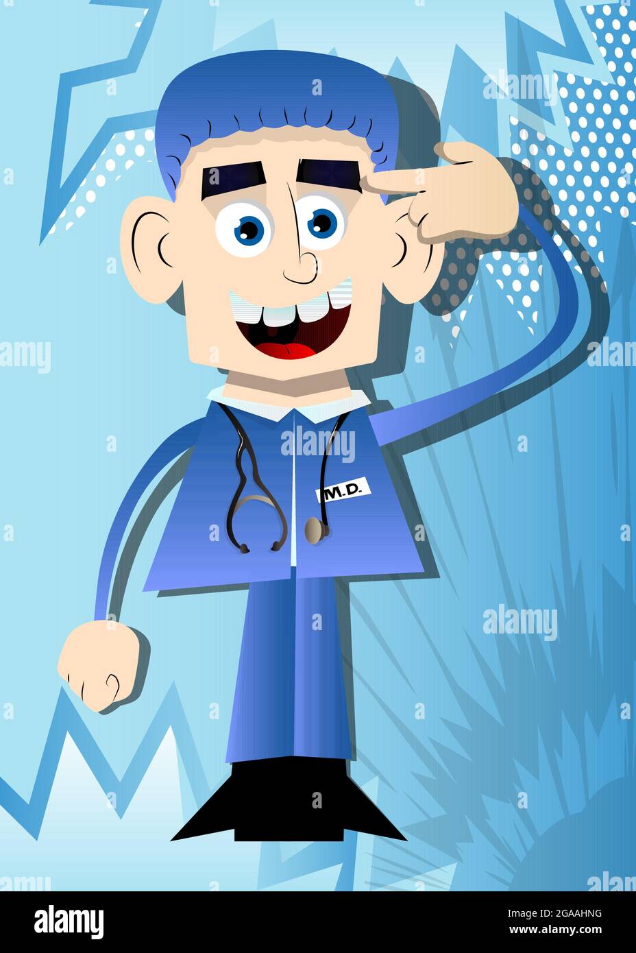 Funny cartoon doctor puting an imaginary gun to his head. Vector ...
