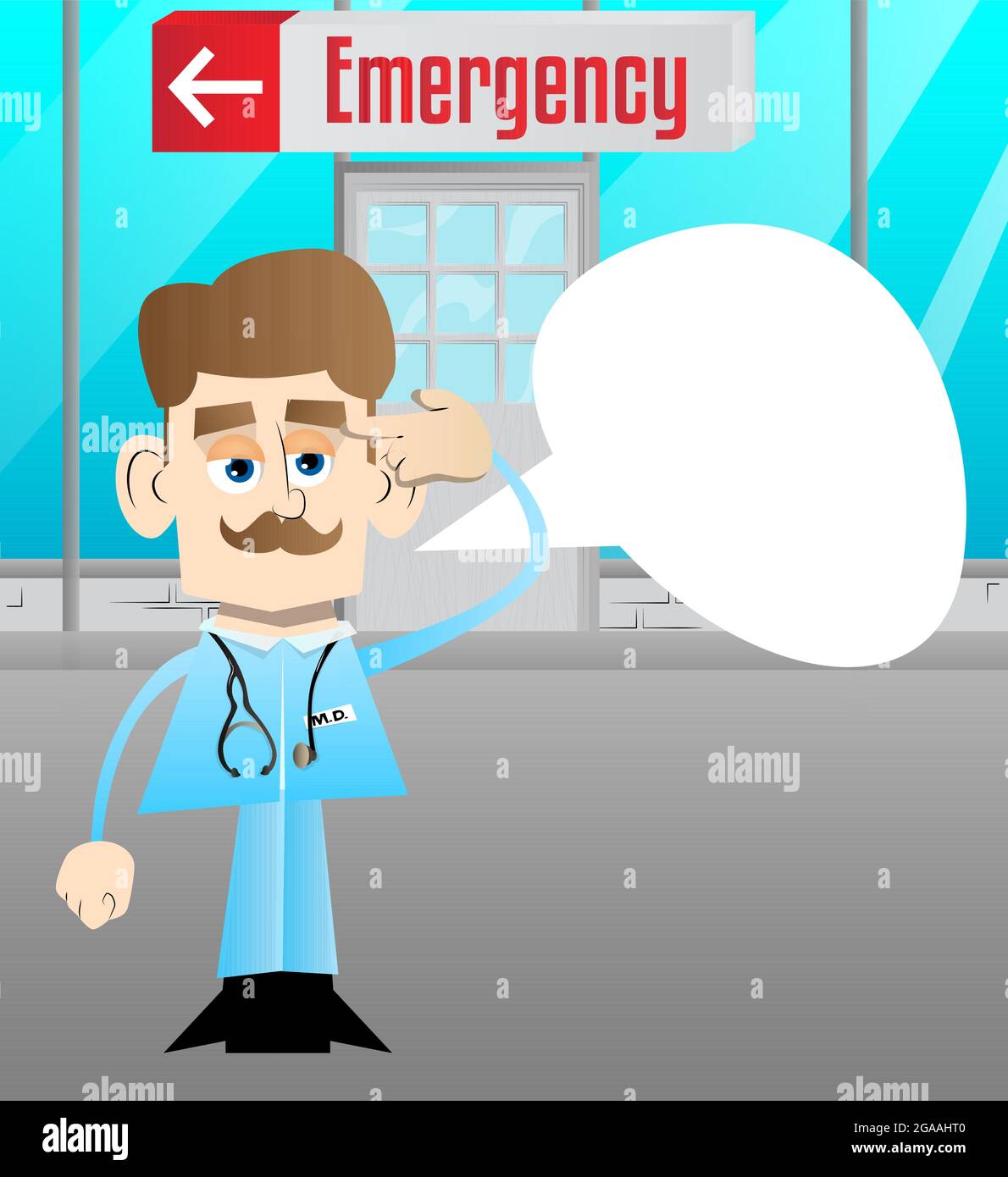 Funny cartoon doctor puting an imaginary gun to his head. Vector ...