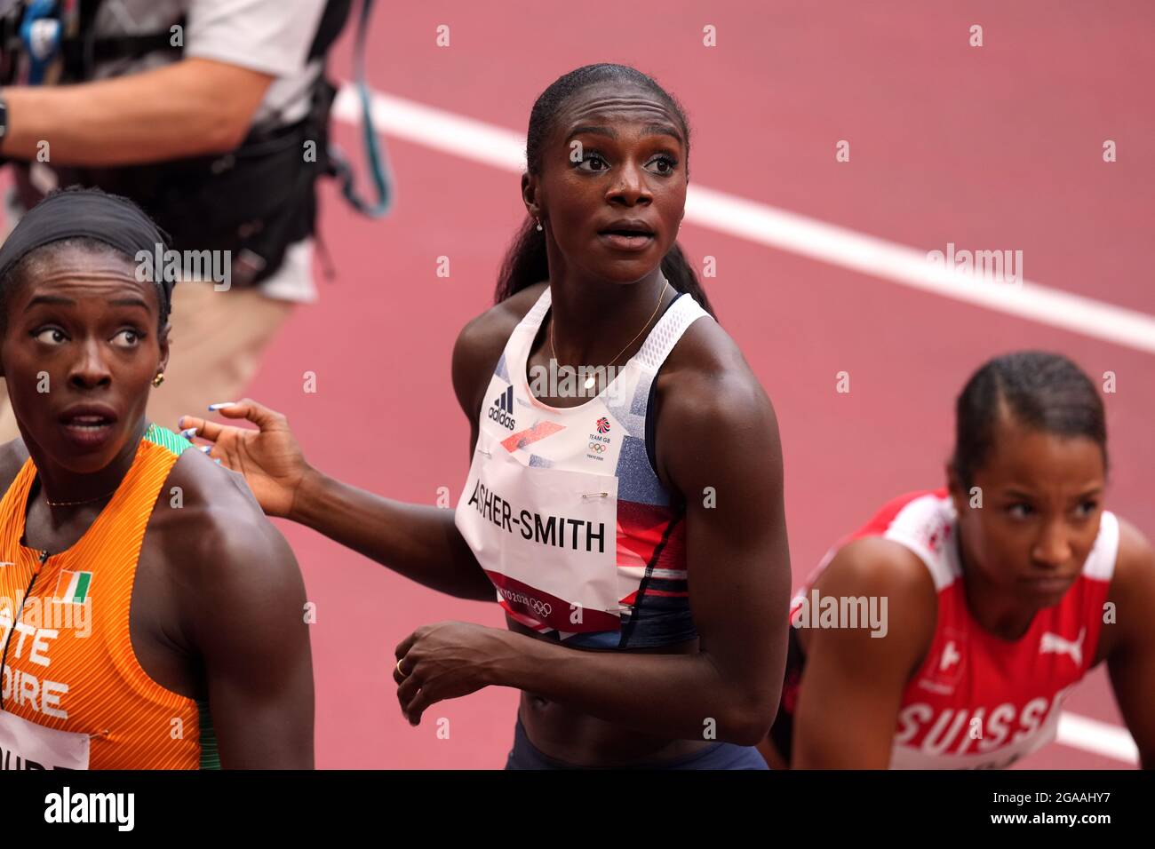 Great Britain's Dina Asher-Smith competes in the Women's 100m heats ...