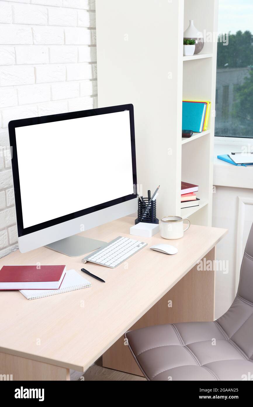 Workplace with computer in office Stock Photo - Alamy