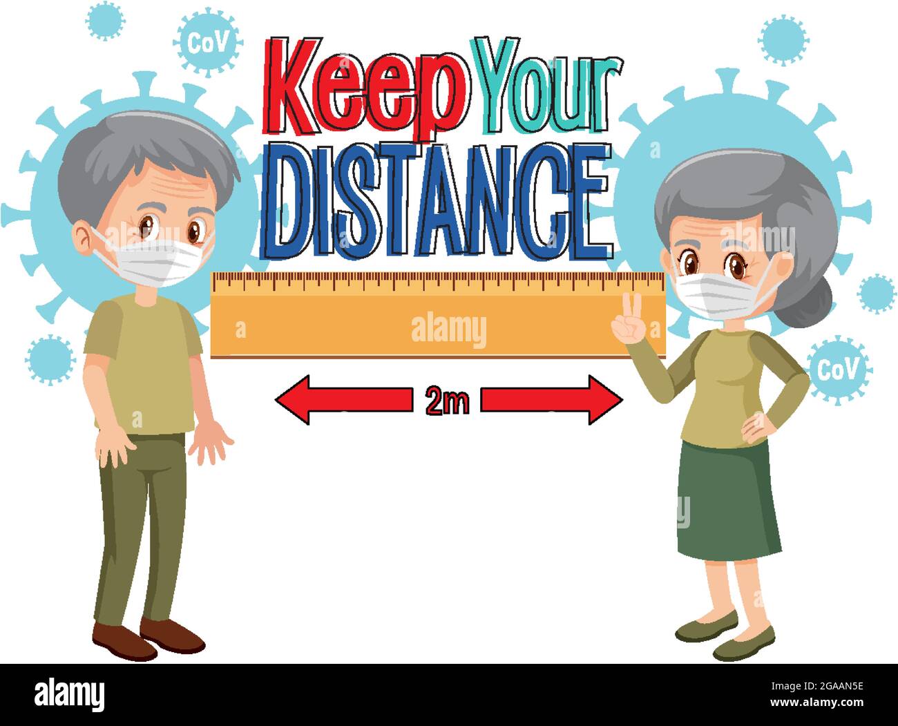 Keep your distance banner with cartoon character illustration Stock ...