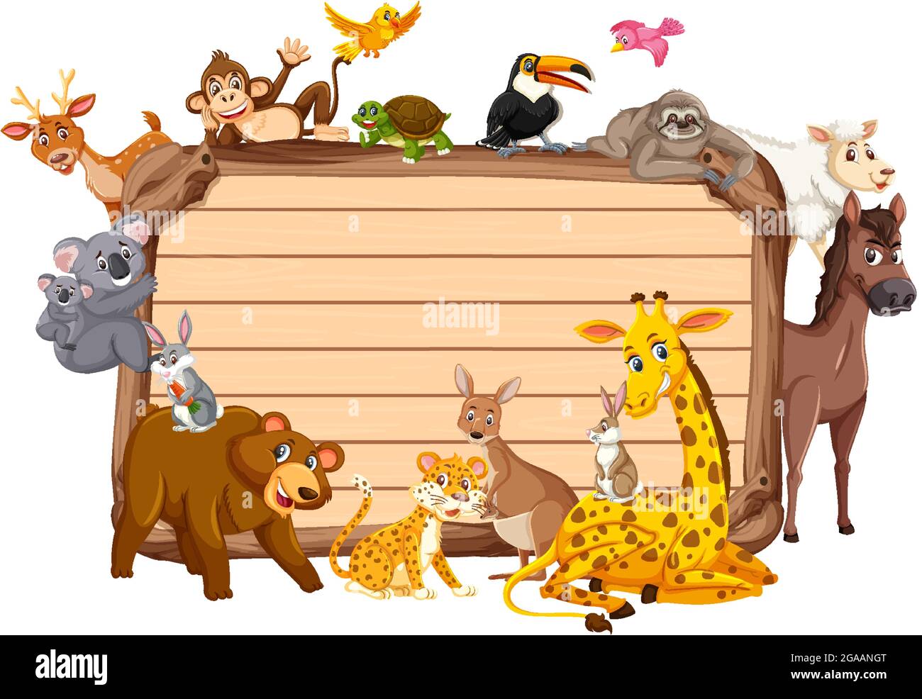 Empty wooden board with various wild animals illustration Stock Vector ...