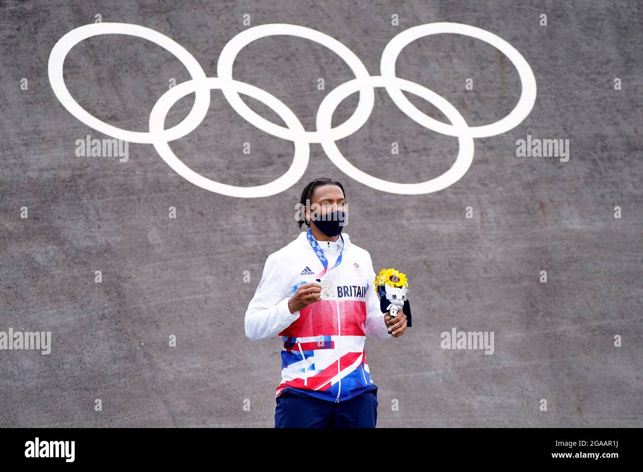 Great Britain's Kye Whyte receives his Silver medal for the Cycling BMX ...