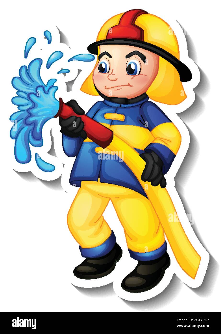 Sticker design with a fireman cartoon character illustration Stock ...