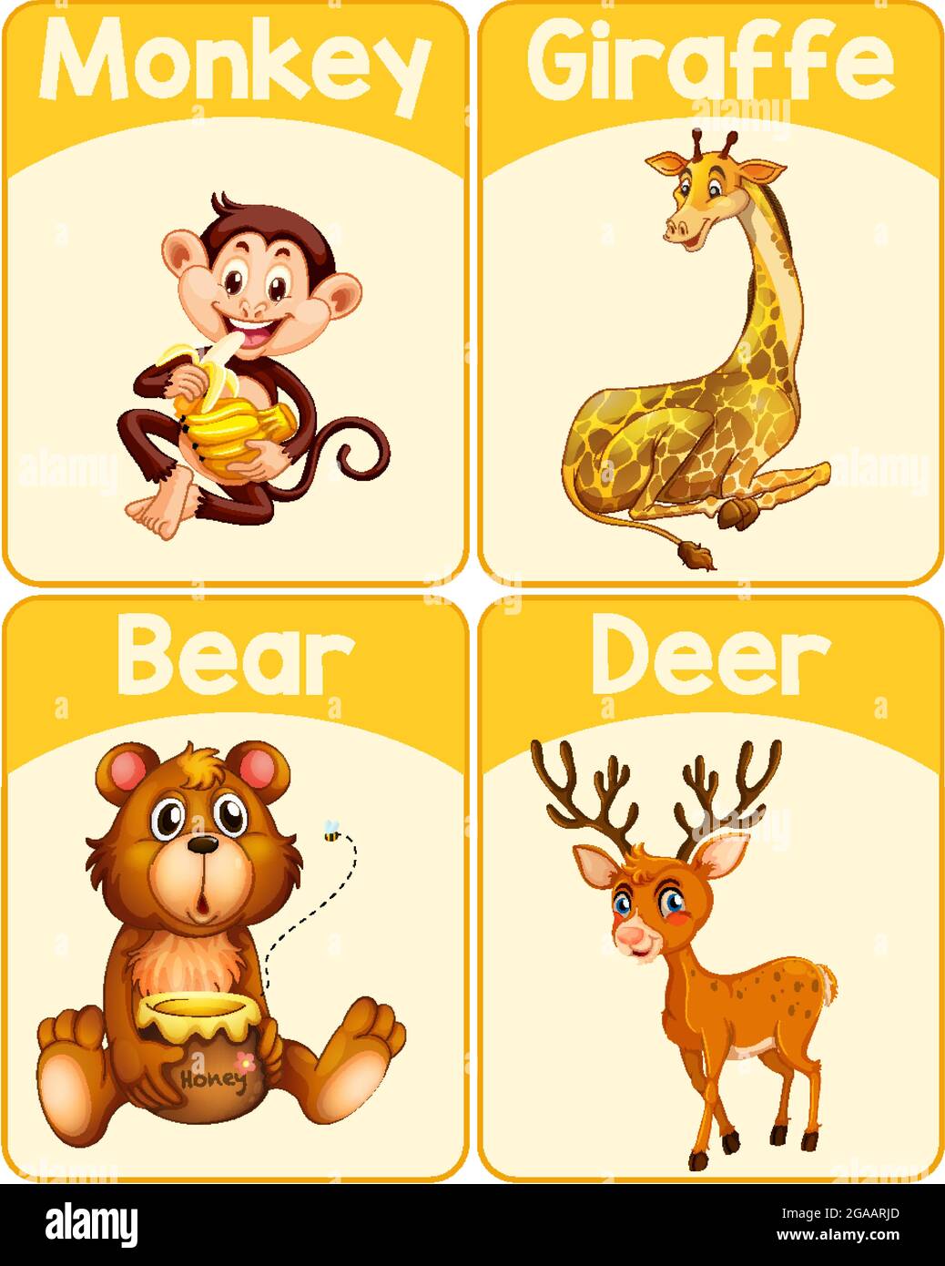 Educational English word card of wild animals illustration Stock Vector ...