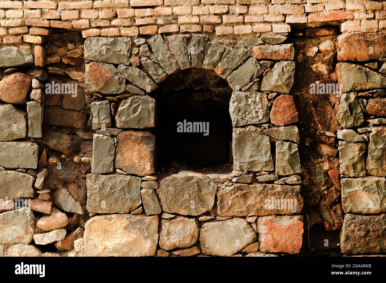 View from the ancient stone window, Medieval stone arch, Medieval arch ...