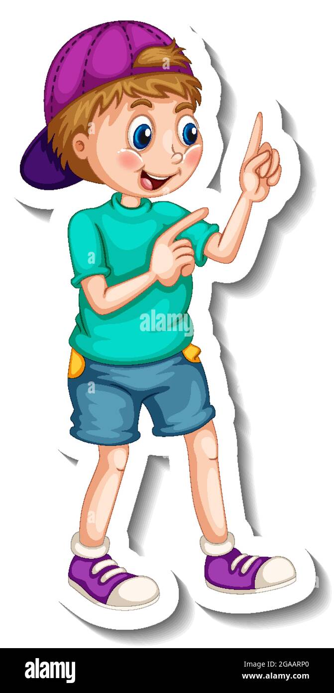 Sticker template with a boy cartoon character isolated illustration ...