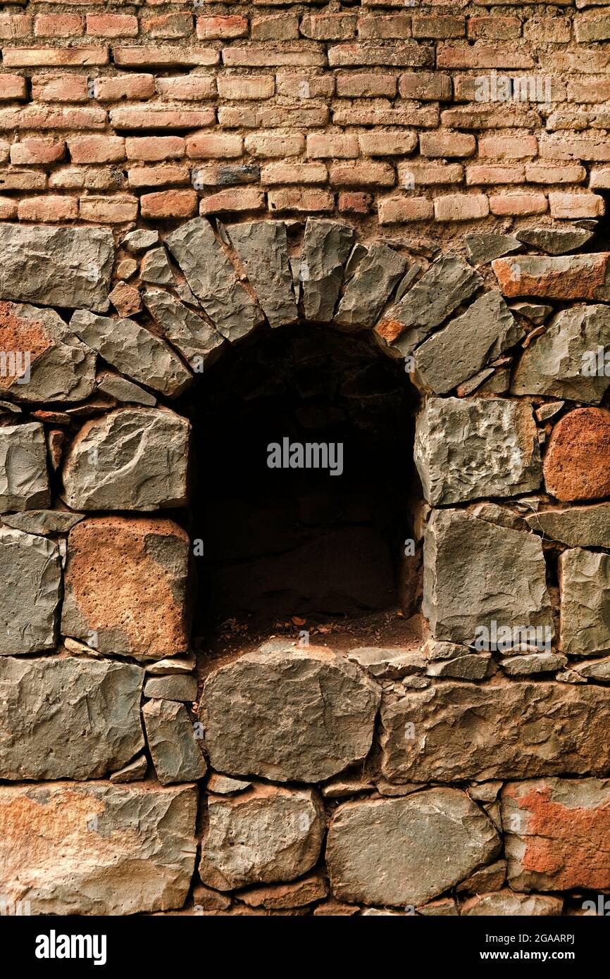 View from the ancient stone window, Medieval stone arch, Medieval arch ...