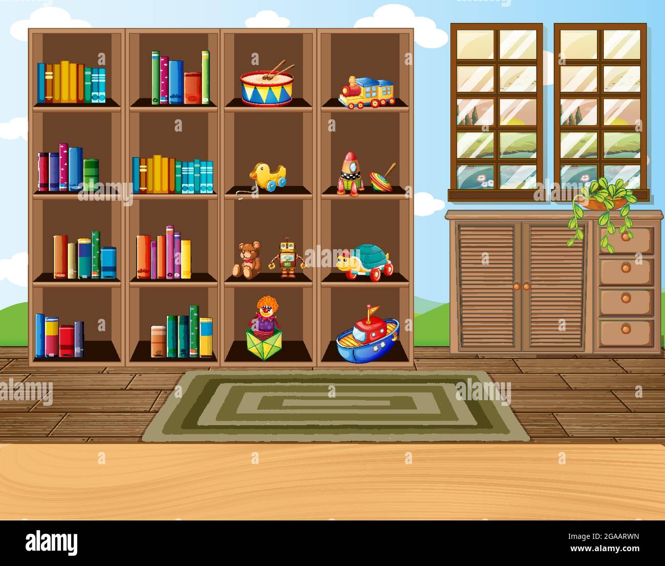Empty classroom scene with interior decoration and objects illustration ...