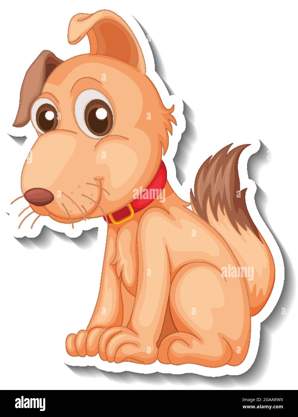 Sticker design with cute dog in sitting pose isolated illustration ...