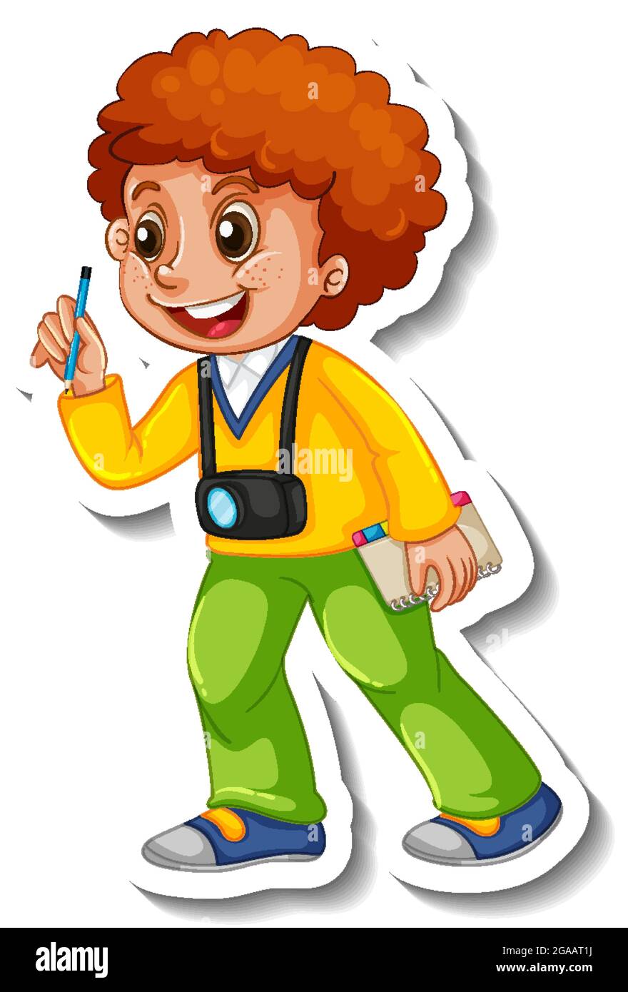 Sticker template with a boy cartoon character isolated illustration ...