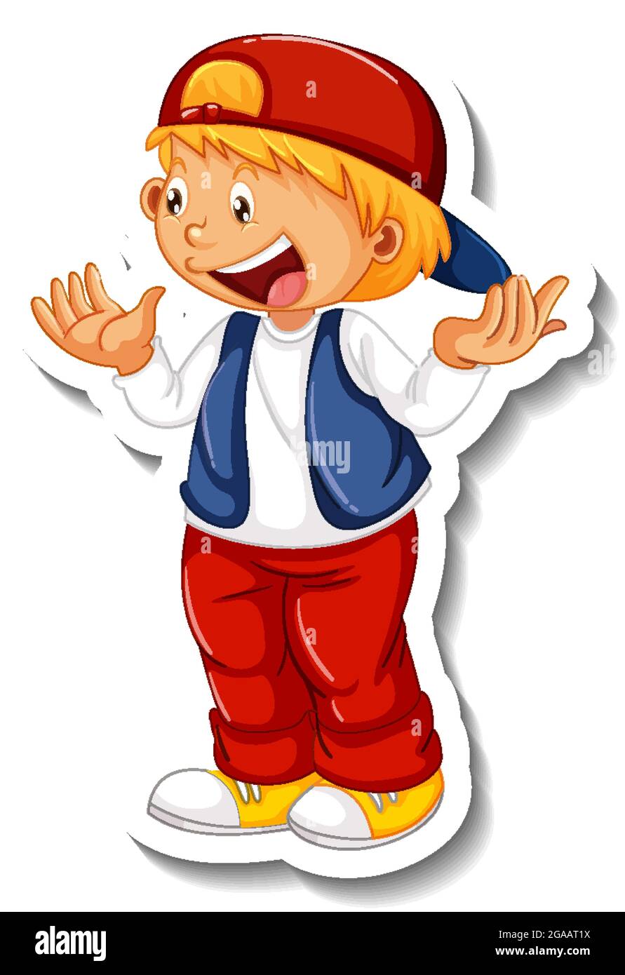 Sticker template with a boy cartoon character isolated illustration ...