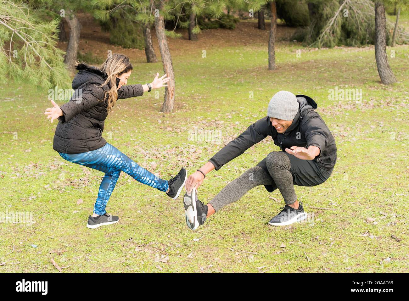 Stretching one leg hi-res stock photography and images - Alamy