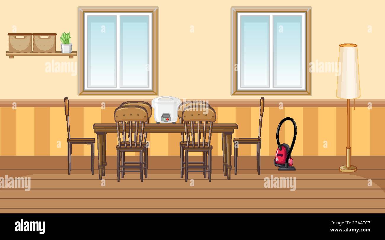 Dining room interior design with furniture illustration Stock Vector ...