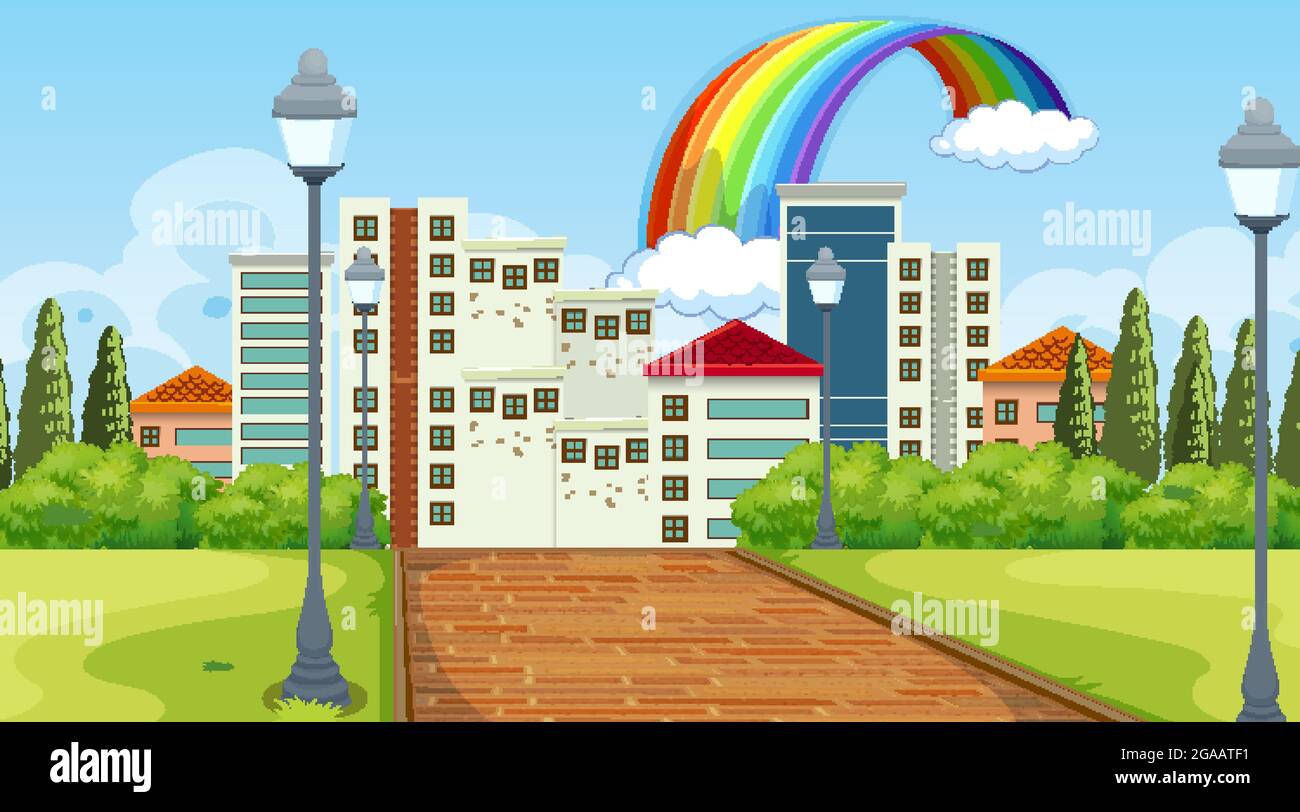Nature landscape scene with many bulding in the city background ...