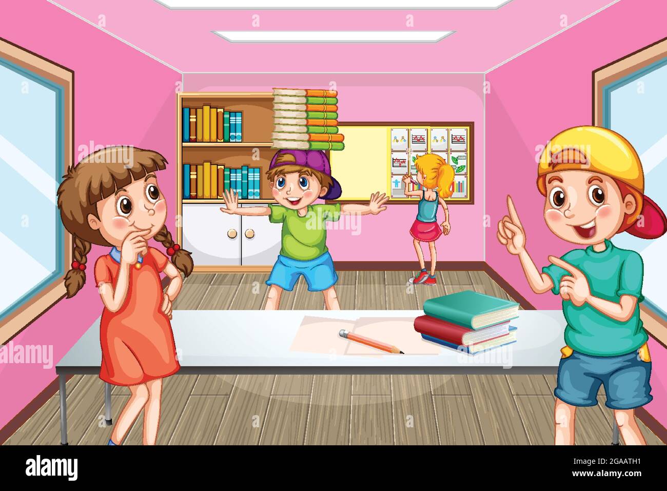 Students spending time during break time in the classroom illustration ...