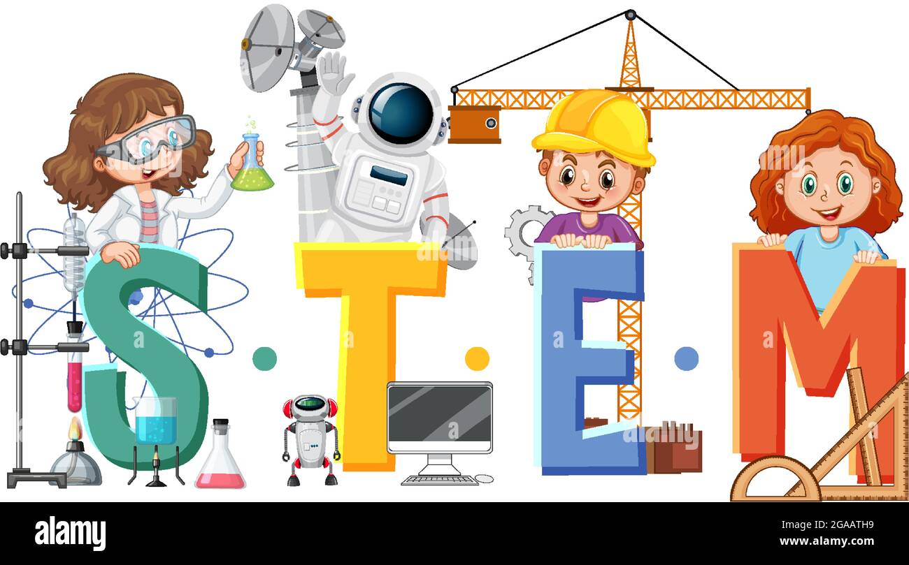 STEM education logo with children cartoon character illustration Stock ...