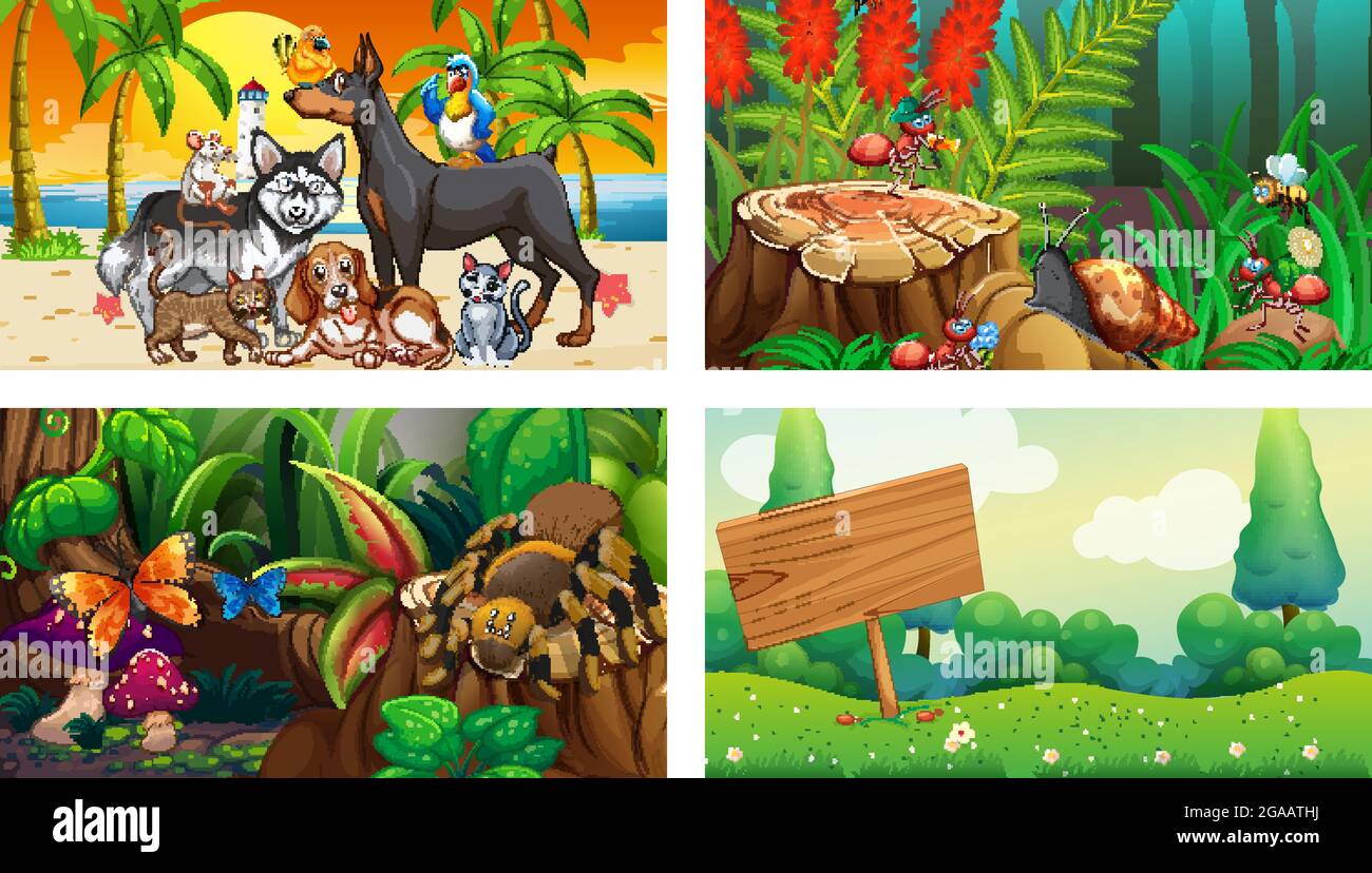 Four different nature horizontal scene illustration Stock Vector Image ...