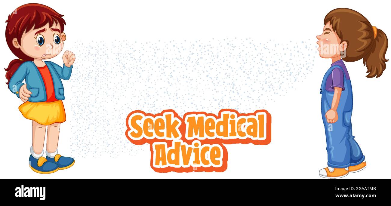 Seek Medical Advice font in cartoon style with a girl look at her ...