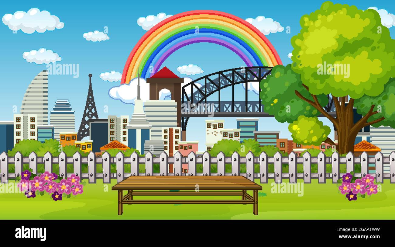 Nature landscape scene with many bulding in the city background ...