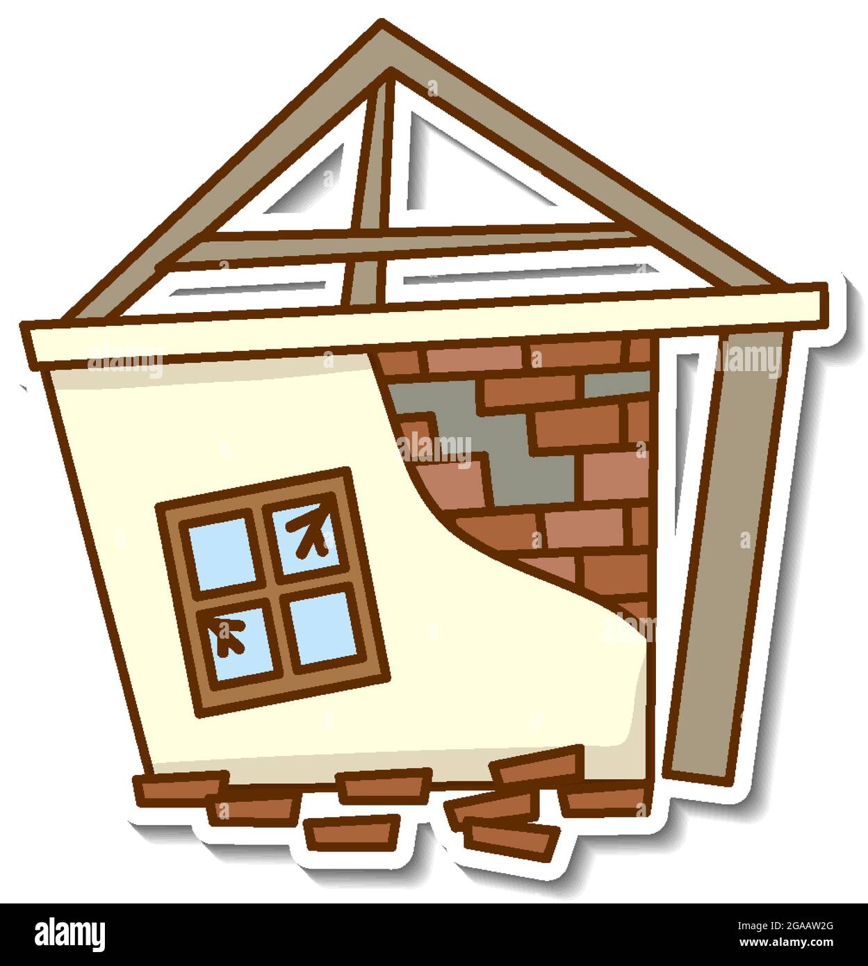 A sticker template with a destroyed house isolated illustration Stock ...
