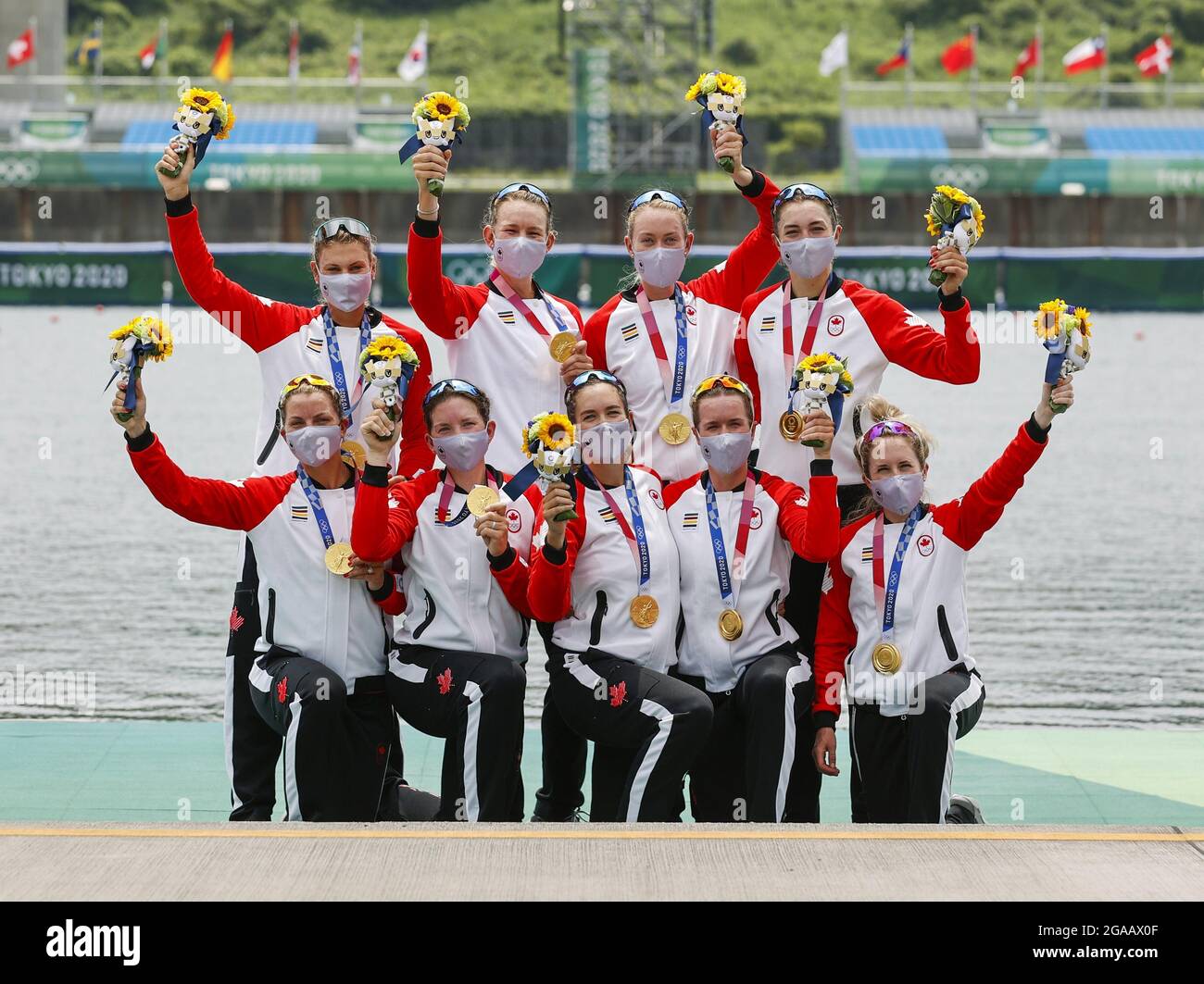 Tokyo, Japan. July 30 2021: Canadian rowing team members pose with ...