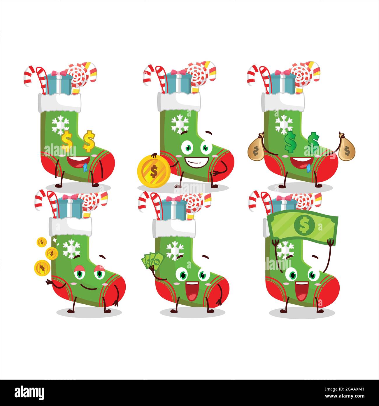 Christmas socks with candies and gift cartoon character with cute ...