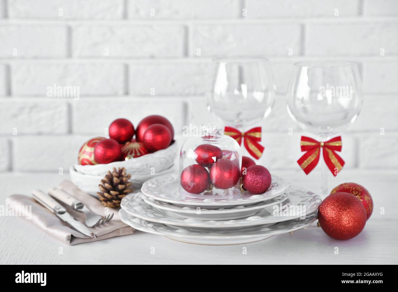 Decorated Christmas table setting. Christmas menu concept Stock Photo ...