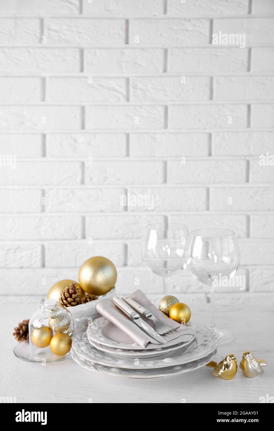 Decorated Christmas table setting. Christmas menu concept Stock Photo ...