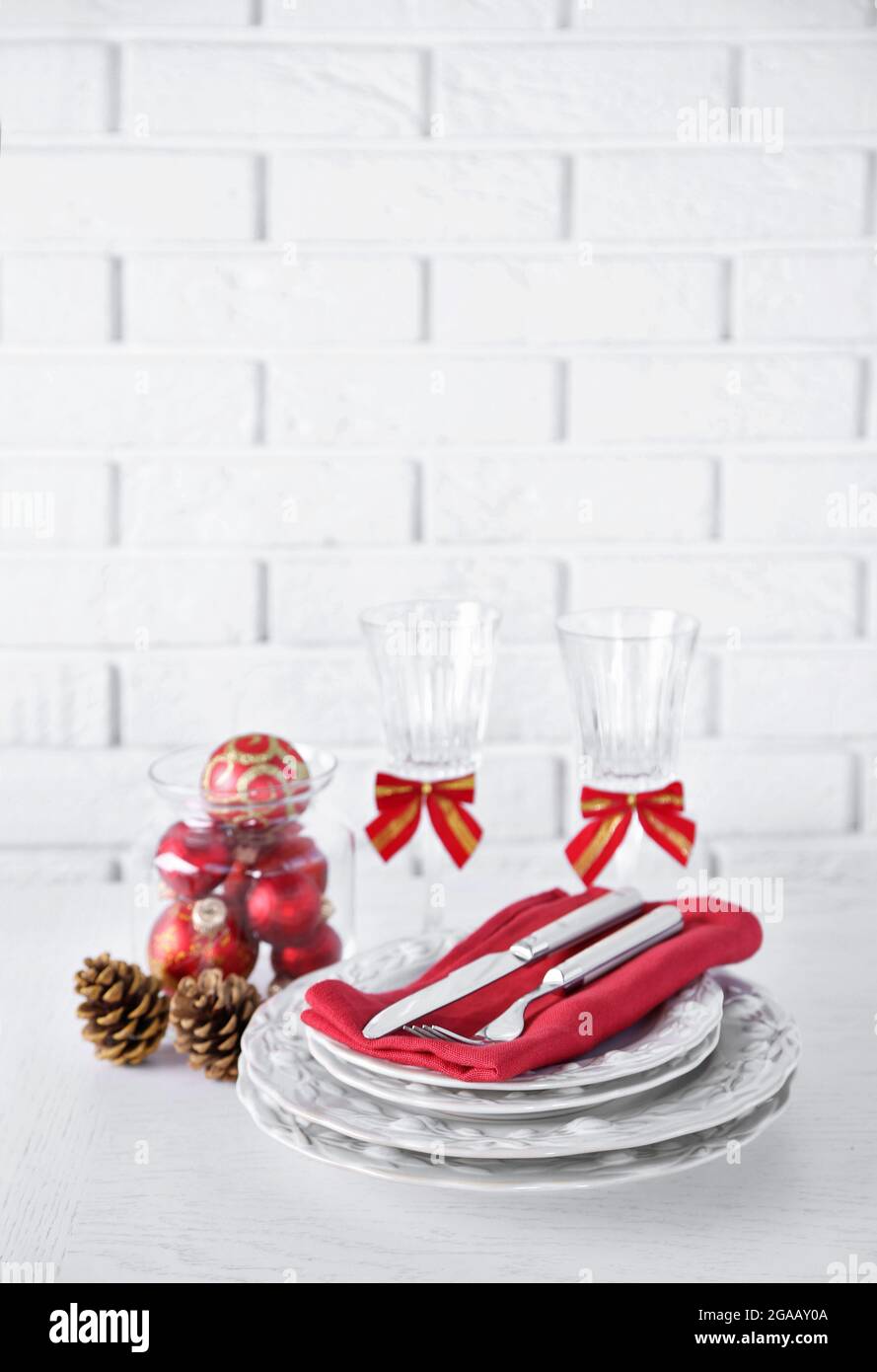 Decorated Christmas table setting. Christmas menu concept Stock Photo ...