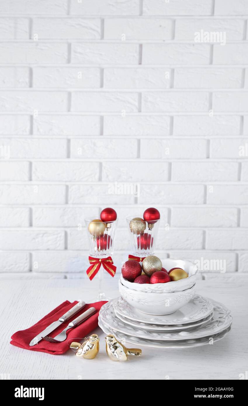 Decorated Christmas table setting. Christmas menu concept Stock Photo ...
