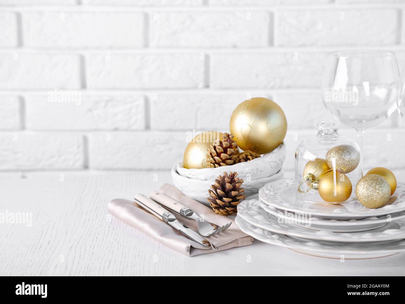 Decorated Christmas table setting. Christmas menu concept Stock Photo ...