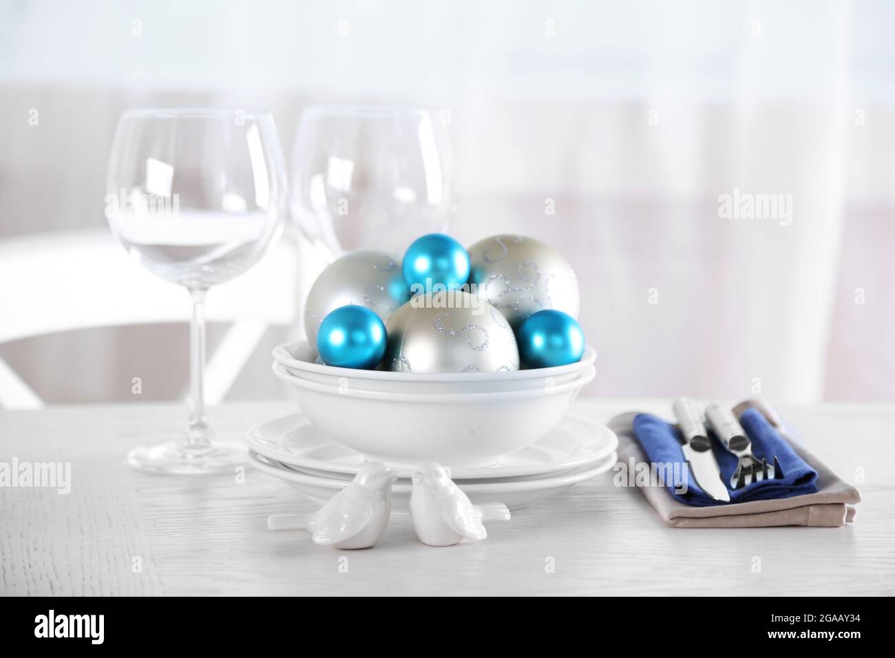 Decorated Christmas table setting. Christmas menu concept Stock Photo ...